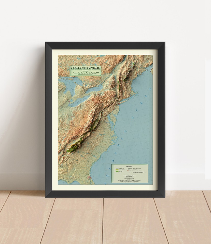 Appalachian Trail Map, Appalachian 2D Relief Map - 2D Flat Print | eBay