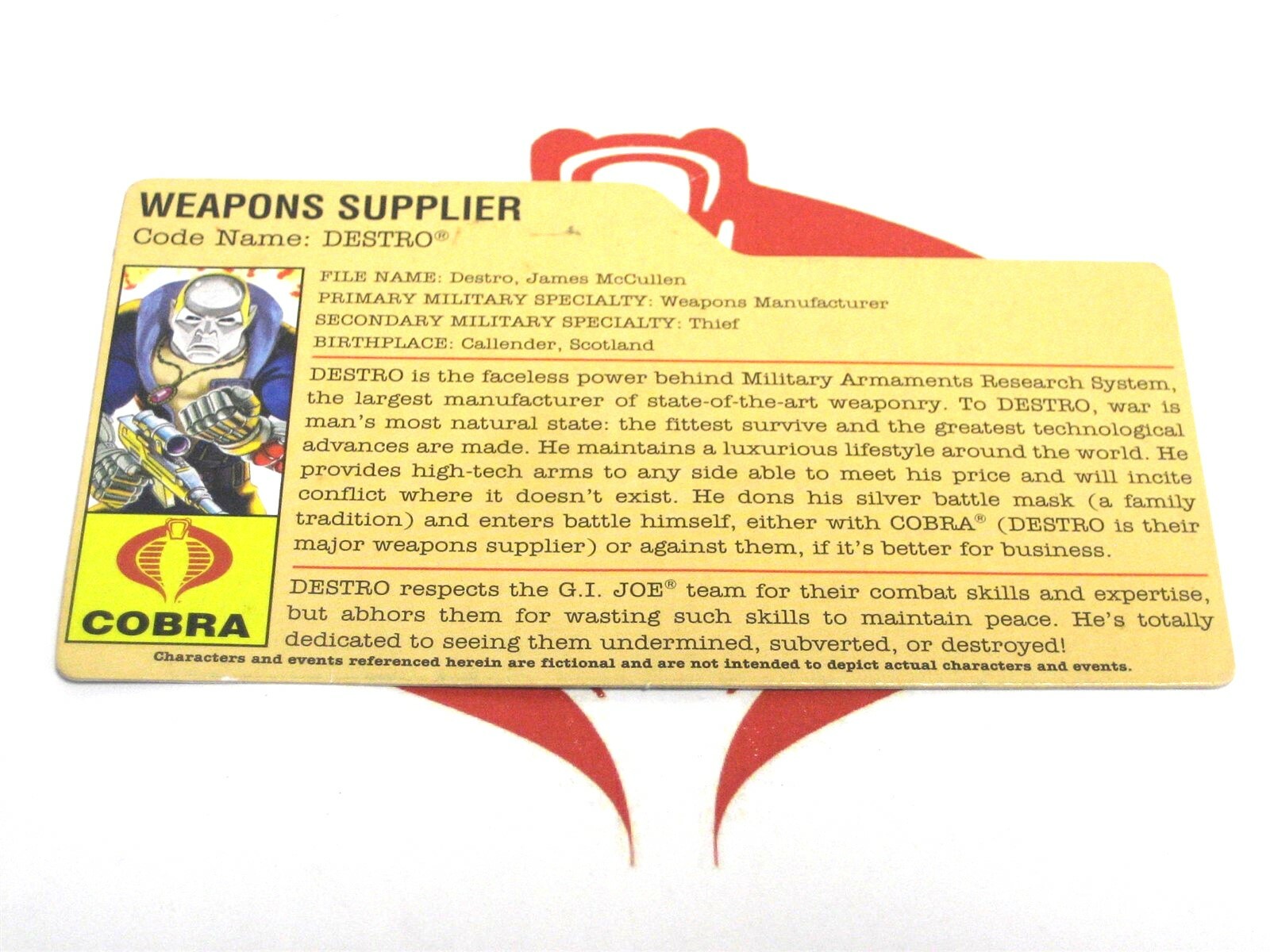 GI Joe FILE CARD DESTRO 2008 Modern FILECARD #2 | eBay