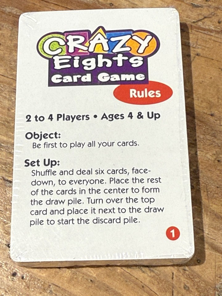 CRAZY EIGHTS Card Game 2-4 Players Ages 4+ NEW Sealed Deck, No Box | eBay