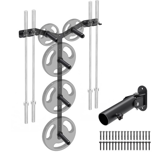 Wall Mounted Weight Plate Rack, Heavy Duty Olympic Barbell Holder & T ...