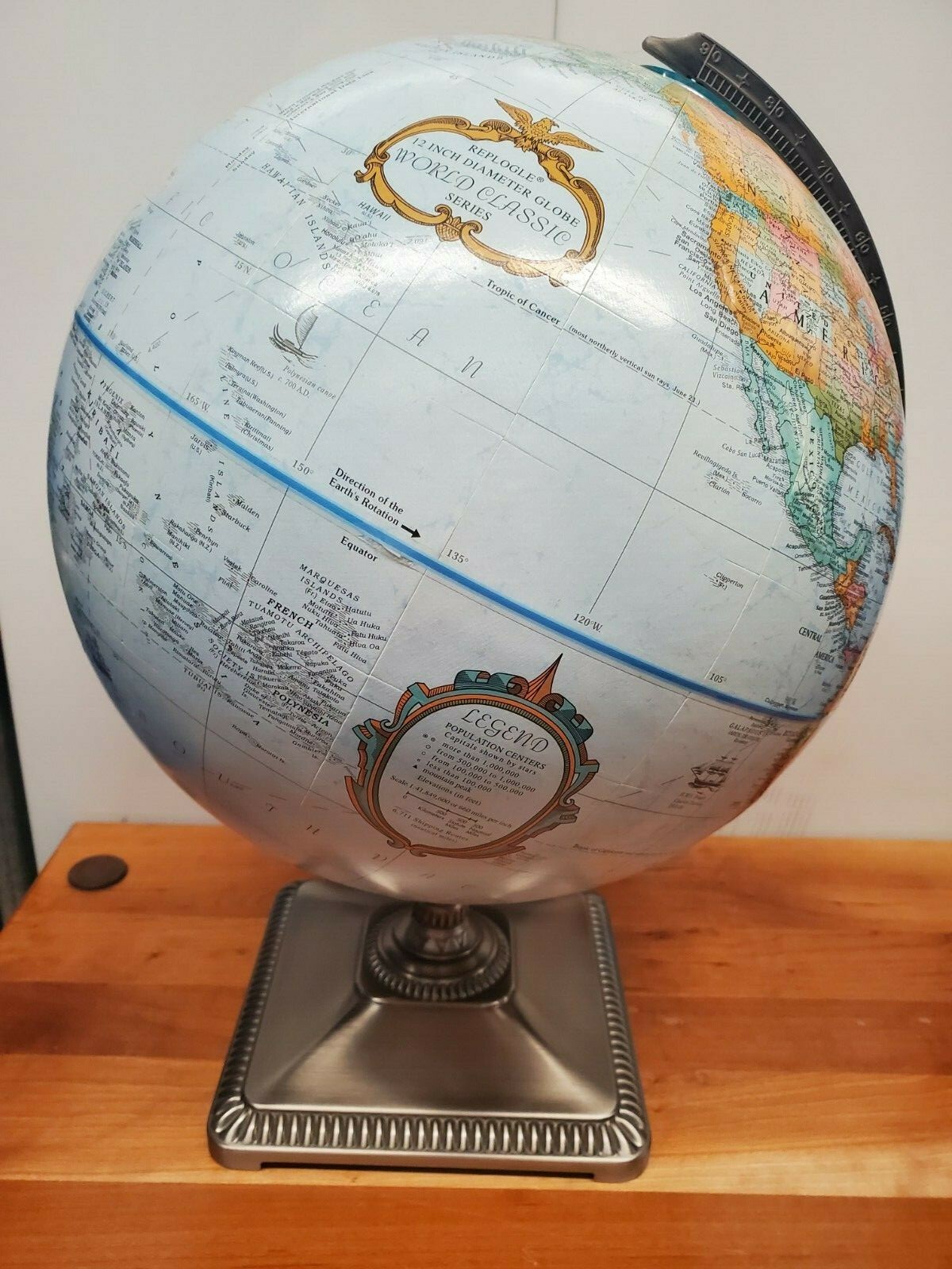 REPLOGLE 12 Inch World Classic Series Desk Globe Satin Finish Square ...