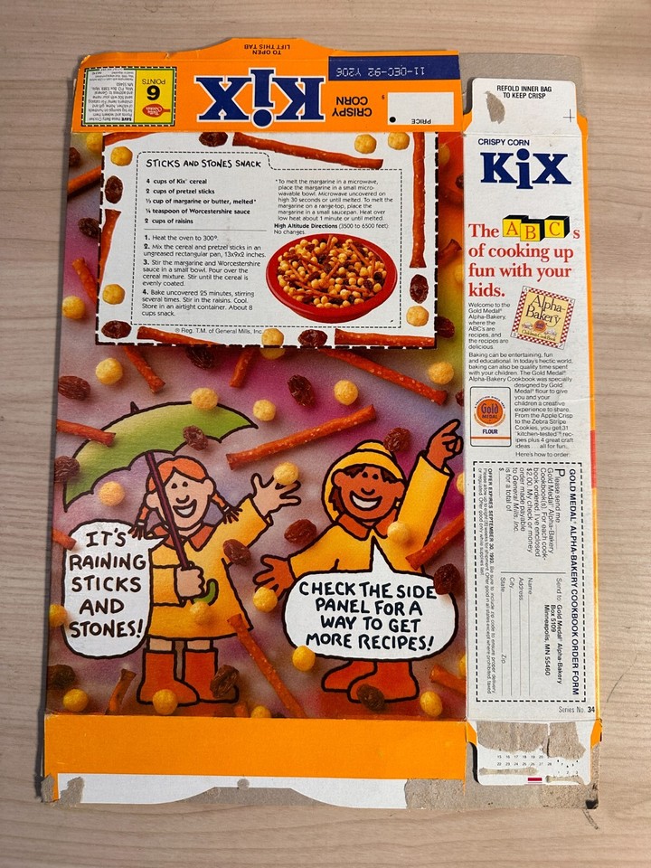 1992 GENERAL MILLS KIX CEREAL BOX VINTAGE | eBay