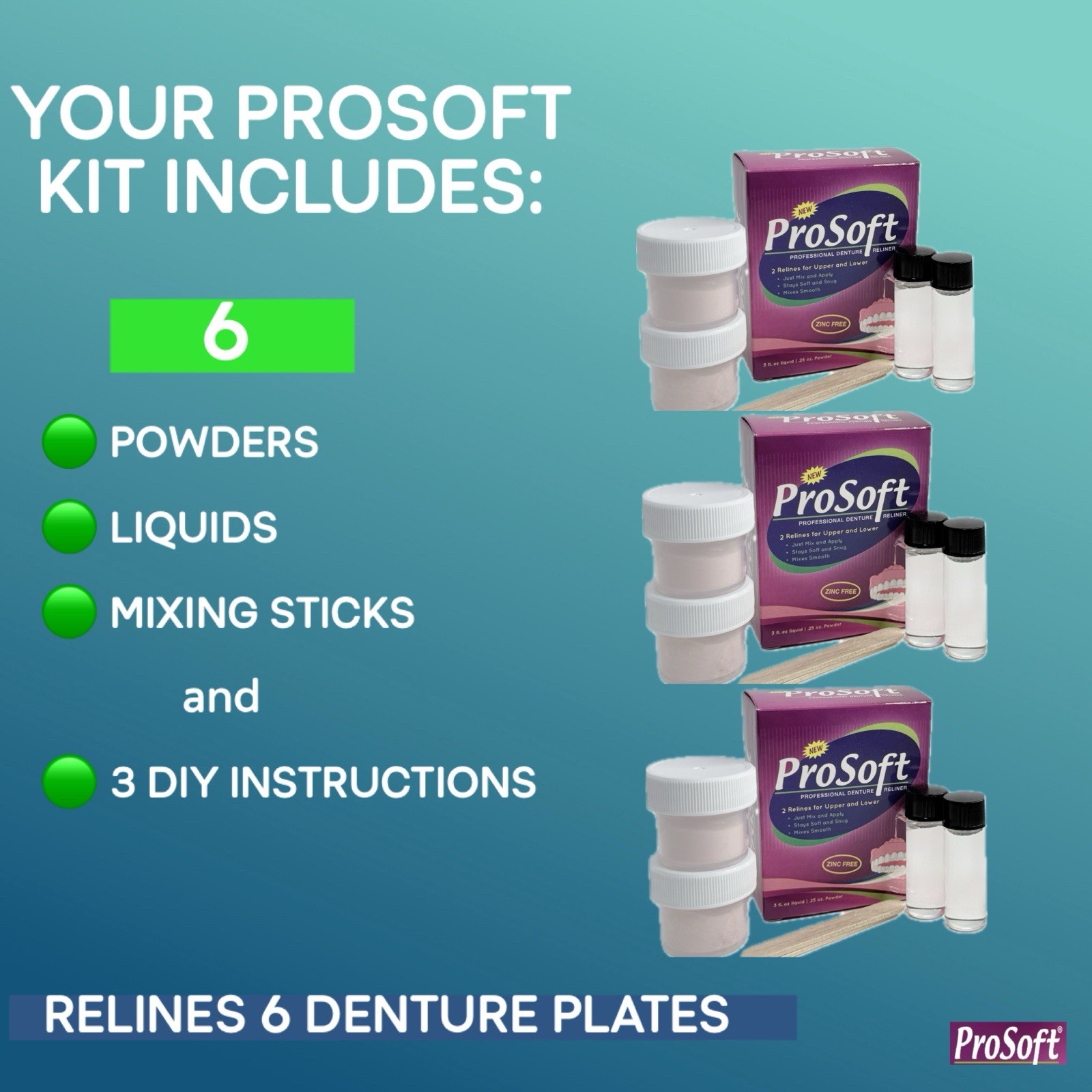 6 Denture Reline Kits, 3 Boxes- ProSoft Reliner For Loose Dentures | eBay