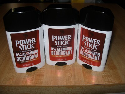 (3) POWER STICK TIMBER MUSK 0% ALUMINUM DEODORANT ALL DAY FRESH 2.5 Oz ...
