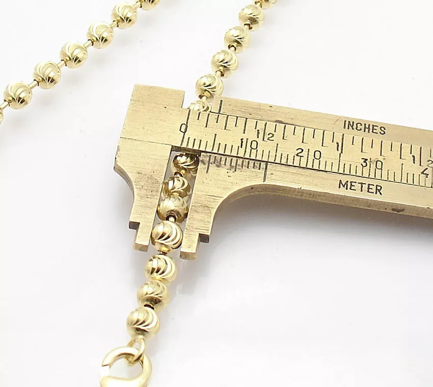 5mm Moon Cut Ball Bead Chain Necklace Solid 14K Yellow Gold Plated 925 ...