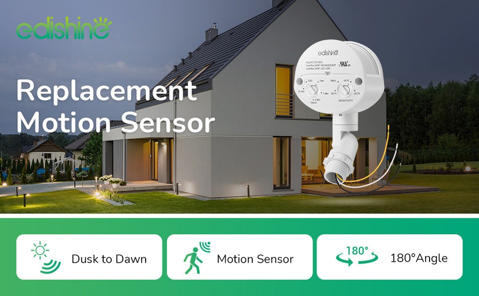 EDISHINE Motion Sensor, Automatic Dusk to Dawn, 180 Degree Replacement ...