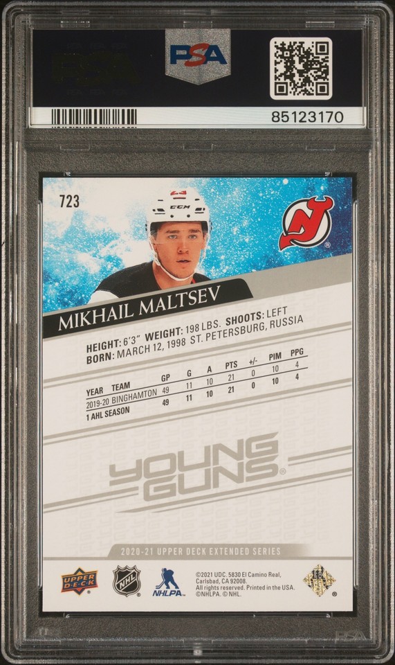 2020 UPPER DECK #723 MIKHAIL MALTSEV RC YOUNG GUNS POP 6 PSA 10 ...