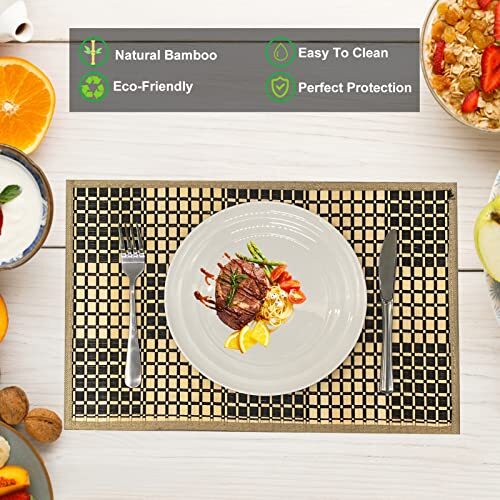 Set Of 8 Pcs Bamboo Placemats Rectangle Table Placemats Natural ...