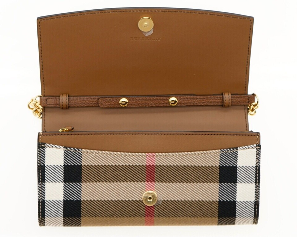 Burberry Henley Chain Crossbody Check Canvas Tan Brown New | eBay