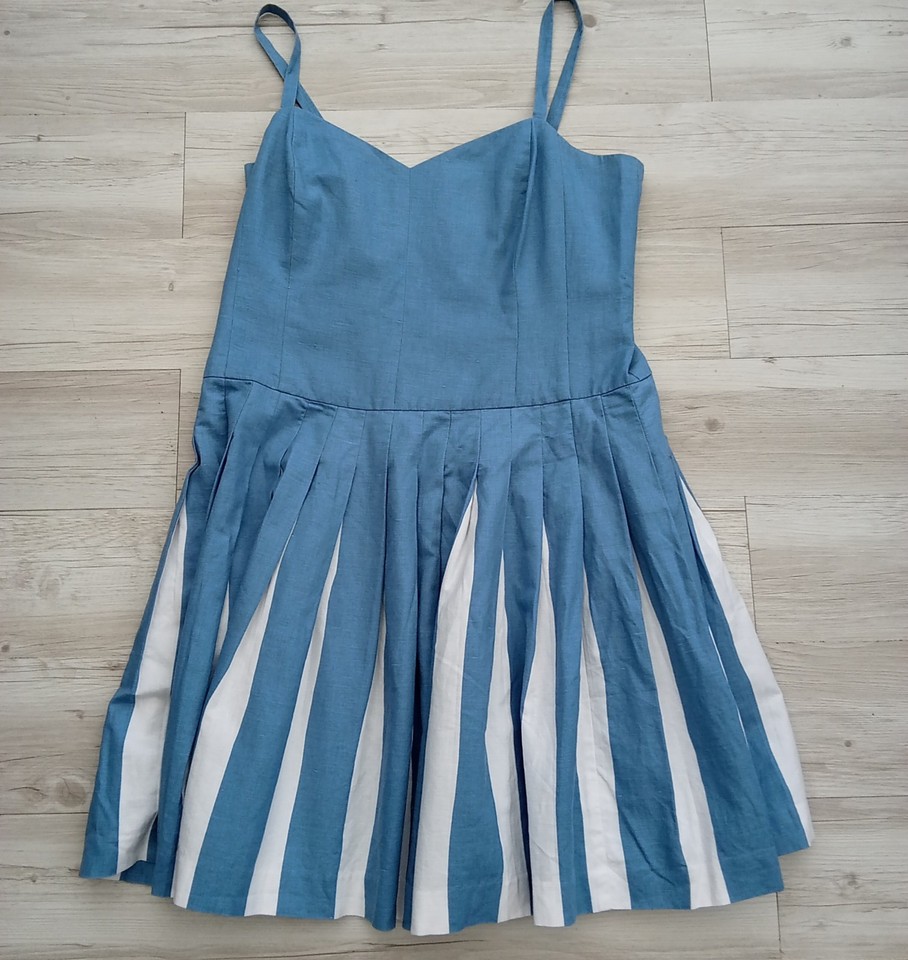 Boden Matilda Pleated Midi Dress Blue Linen Blend, Size 18R Fit & Flare ...