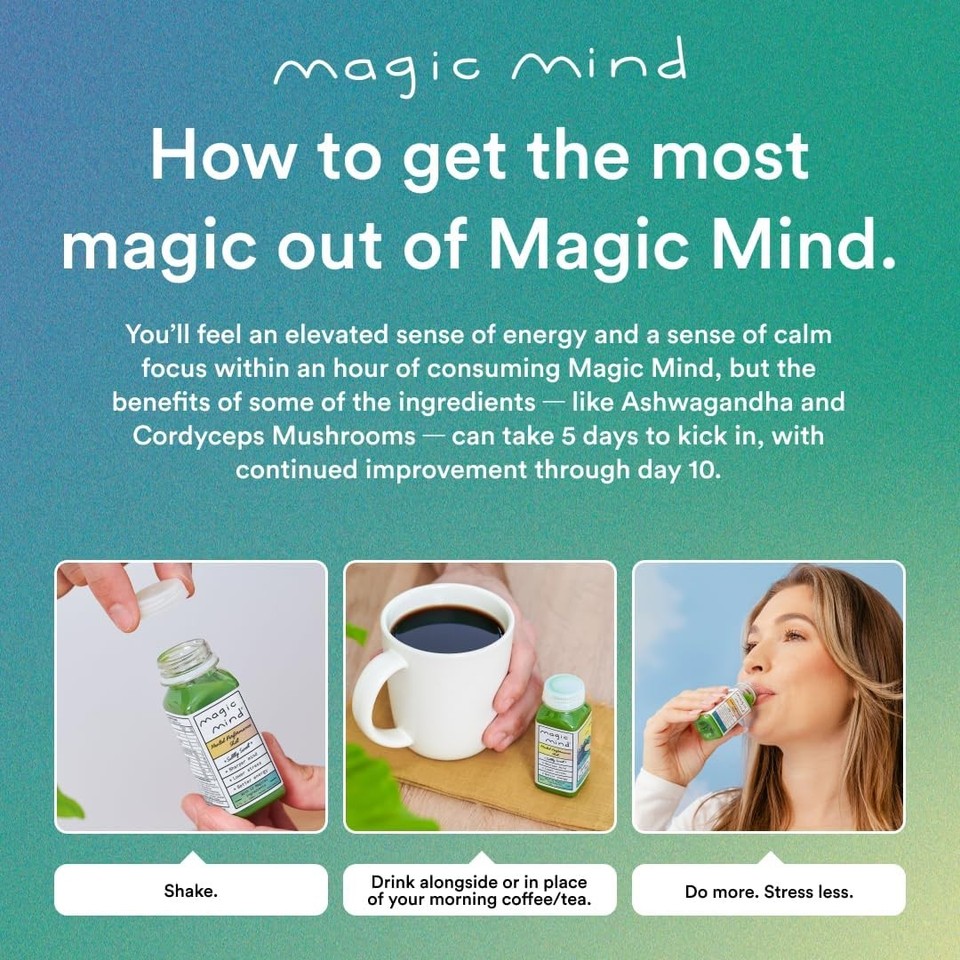 Magic Mind Energy & Focus Shots, Matcha, Ashwagandha, B12, 2oz Drinks ...