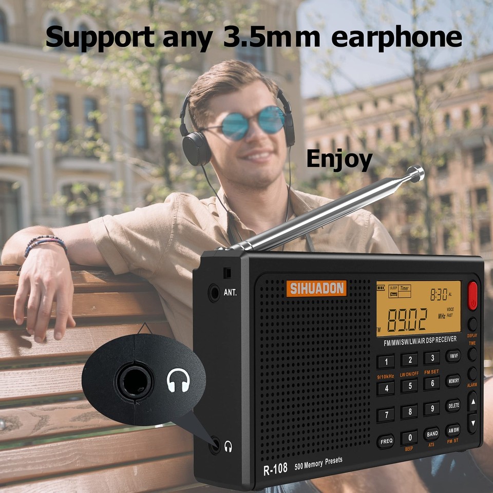 SIHUADON R108 Portable Radio AM FM SW LW Airband Full Band DSP Radio ...