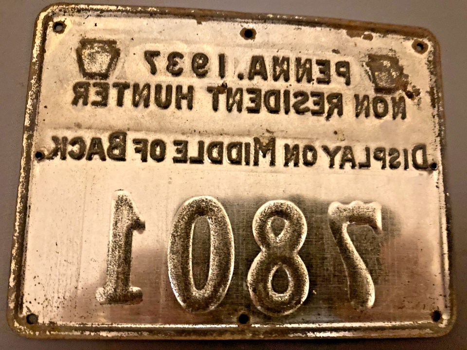 1937 PA Penna Pennsylvania Non Resident Hunter Hunting License Back Tag ...