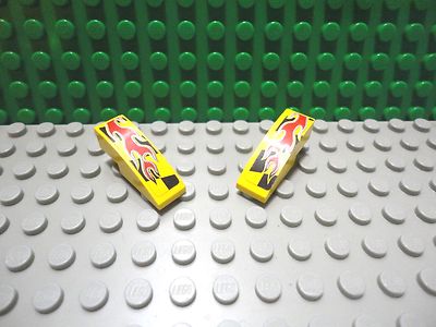 Lego 2 Yellow 3x1 sloped brick block with sticker of flames | eBay