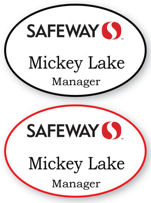 2 WHITE OVAL SAFEWAY STORES PERSONALIZED NAME BADGES MAGNETIC BACK | eBay