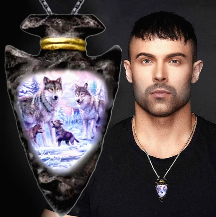 WOLF WOLVES ARROWHEAD ARROW SPEAR Pendant On 22" 925 Sterling Silver ...