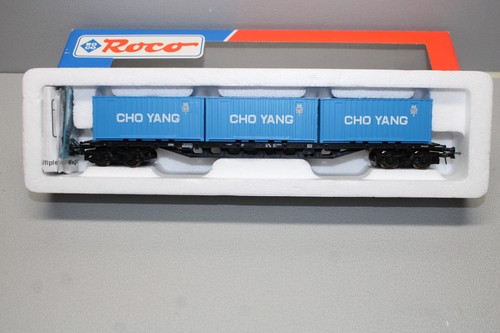 Roco 46780 4-Achser Flat Wagon With Containers Cho Yang Gauge H0 Boxed ...