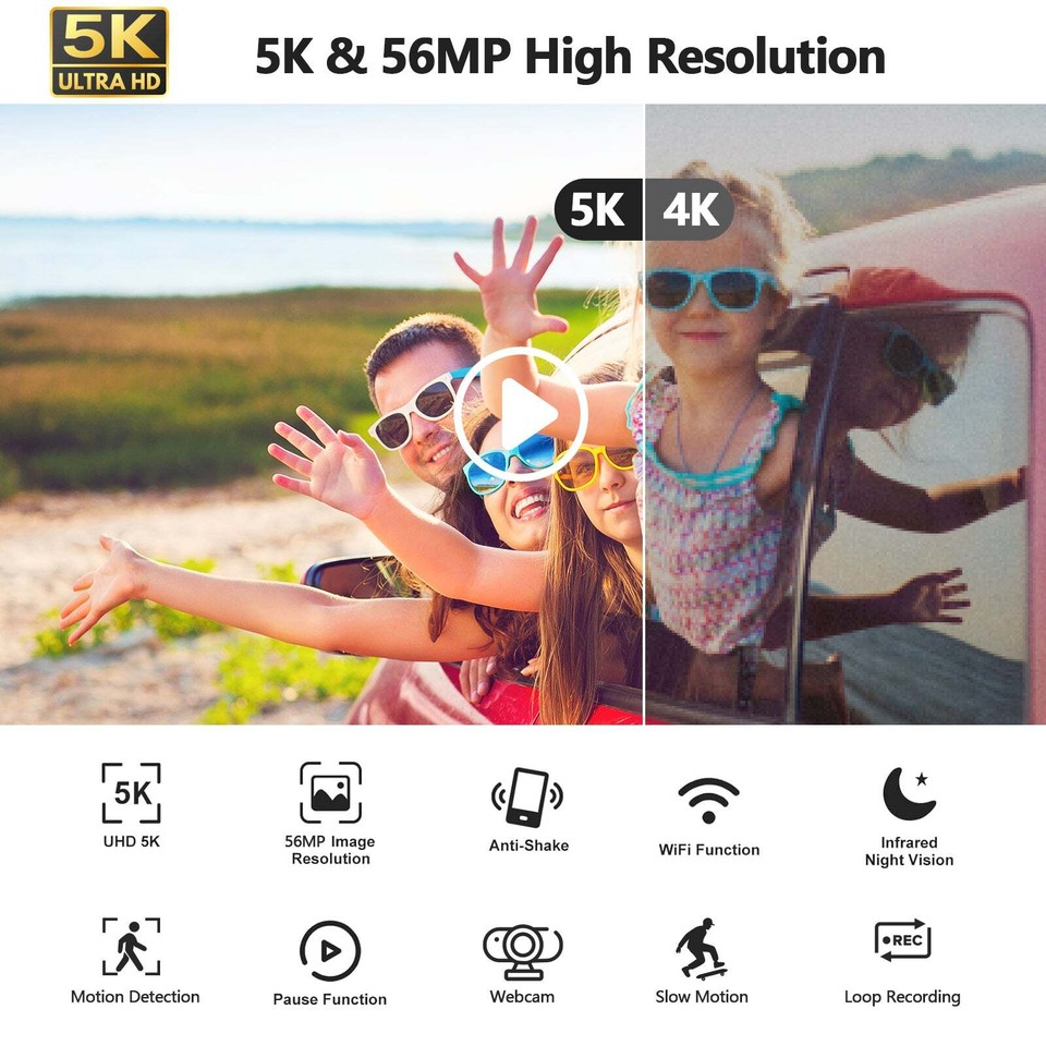 Touchscreen 5K Video Camera 56MP Camcorder 16x Digital Zoom WiFi ...