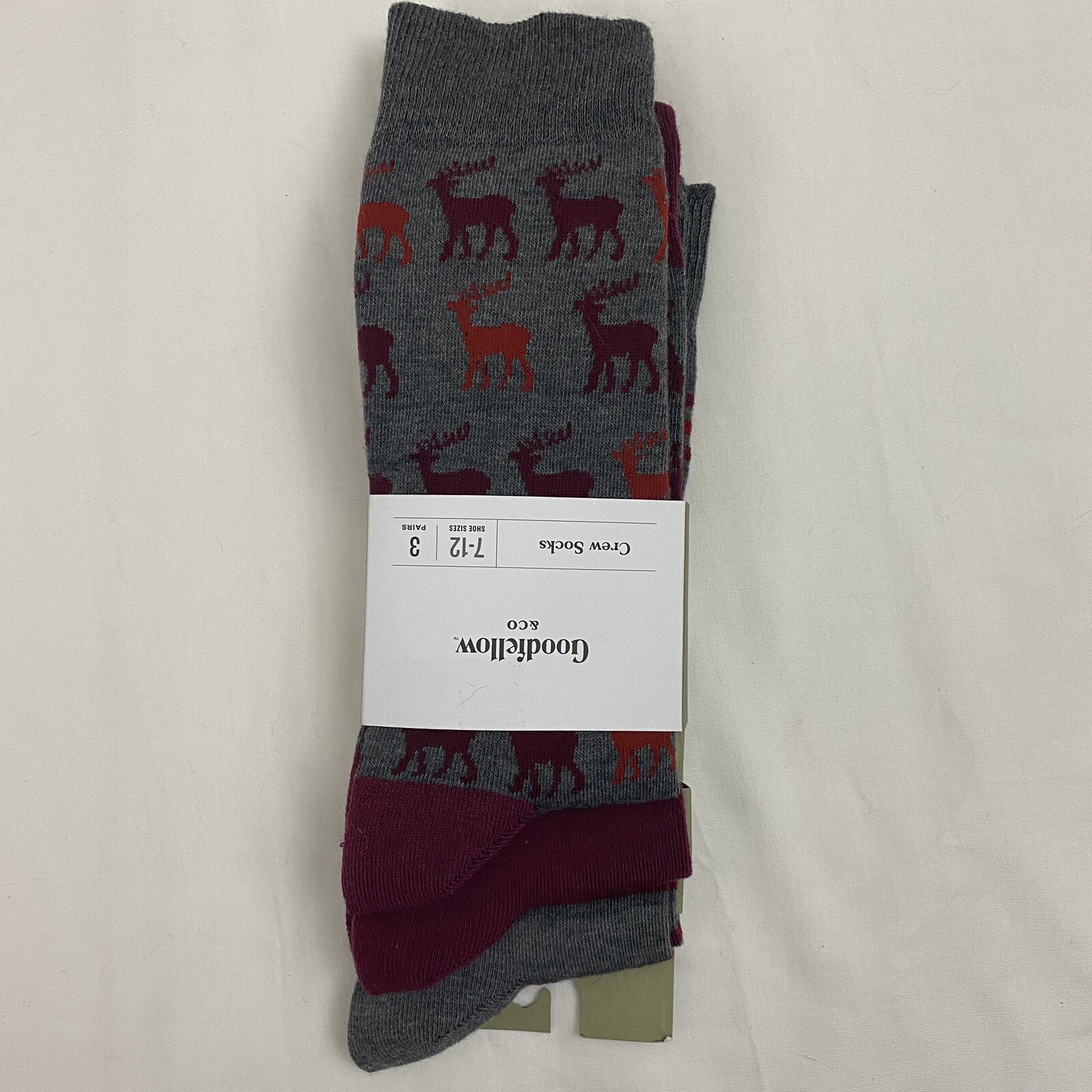 Goodfellow Mens Socks 7-12 Crew Dress 3 Pk Reindeer Stripes Red Gray ...