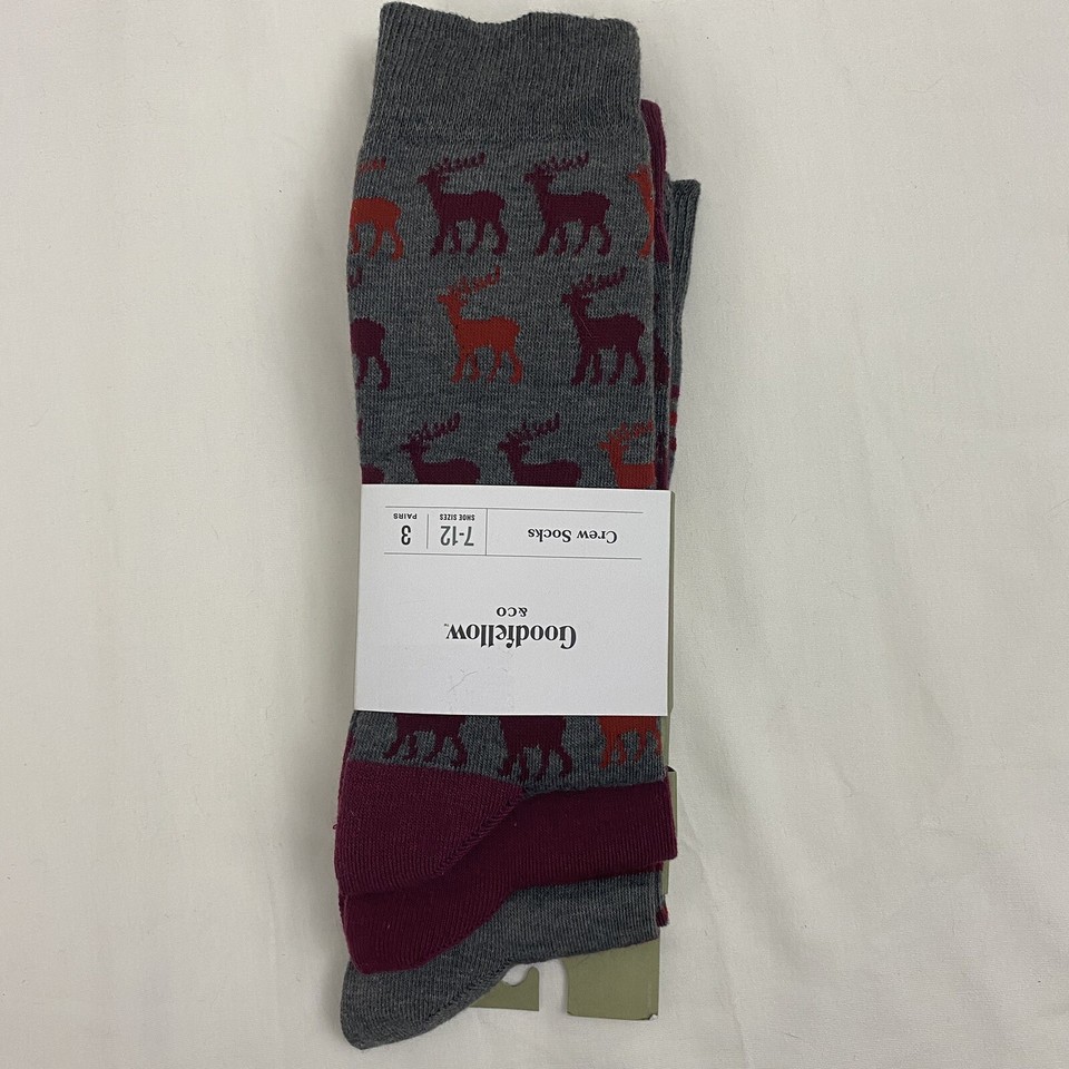 Goodfellow Mens Socks 7-12 Crew Dress 3 Pk Reindeer Stripes Red Gray ...