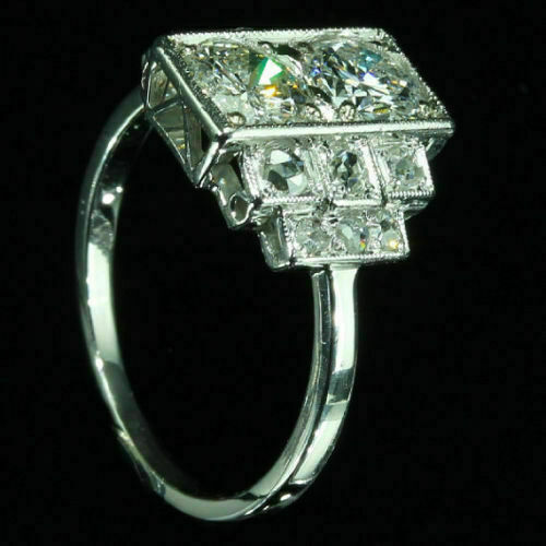 925 Sterling Silver Antique Art Deco 2 CT Round White CZ Vintage ...