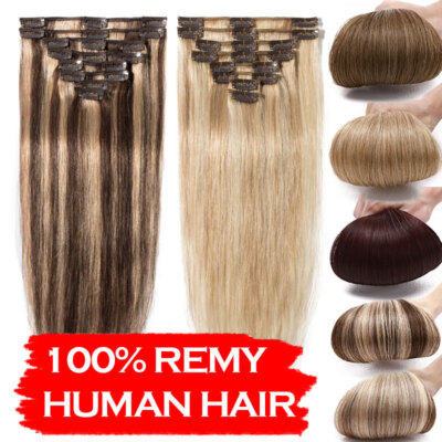 REAL REMY Clip in Human Hair Extensions Full Head Double Weft Thick ...