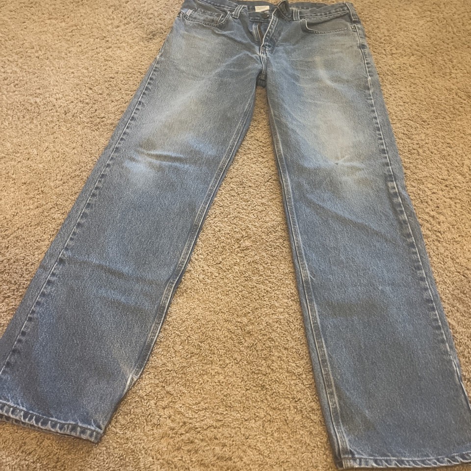 Carhartt Jeans Mens 34x34 Blue Denim Straight Leg Relaxed Fit Work Wear ...