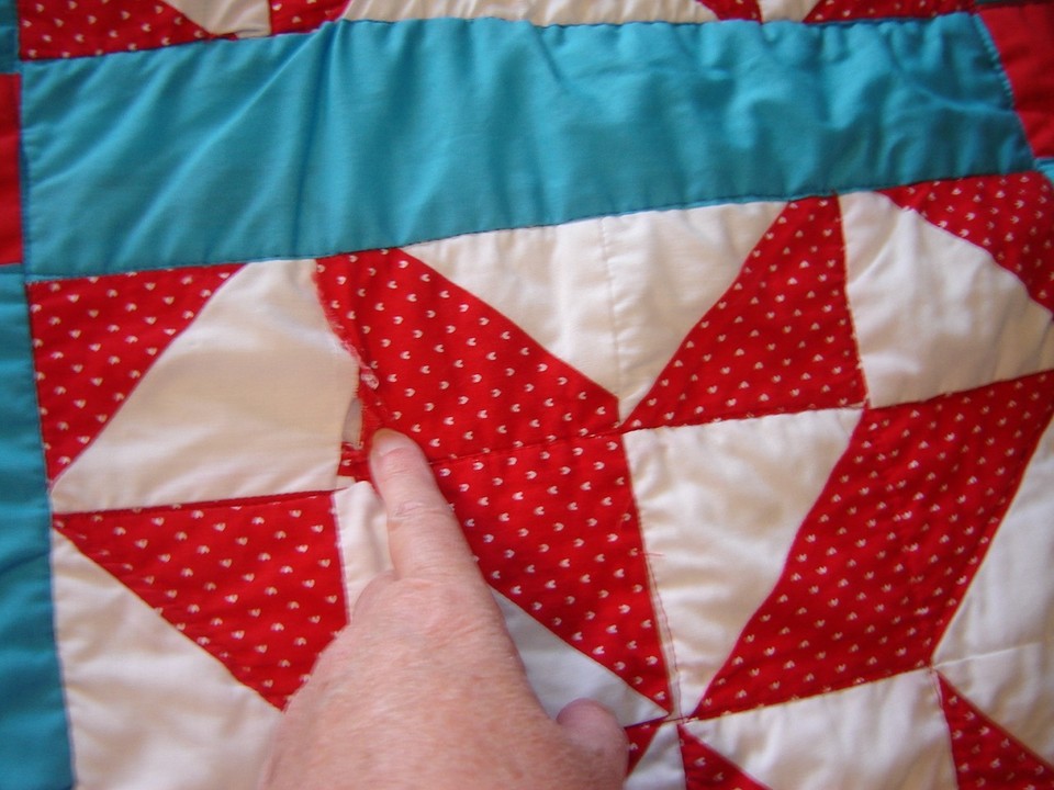 HANDMADE QUILT red white blue pieced machine sewn 86 x 64" | eBay
