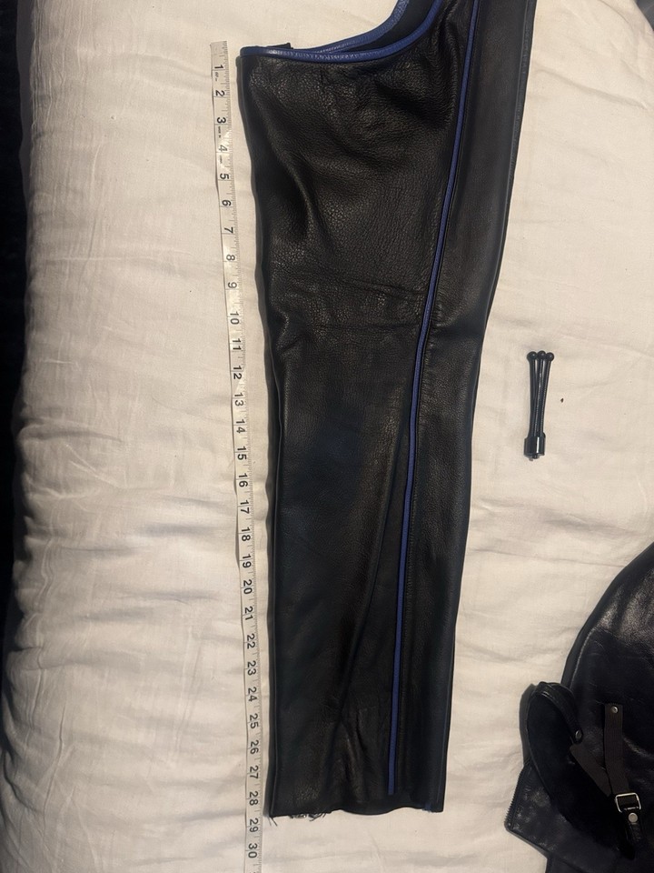 Northbound Leather Black With Blue Piping chaps . Zipper On Inseam. | eBay
