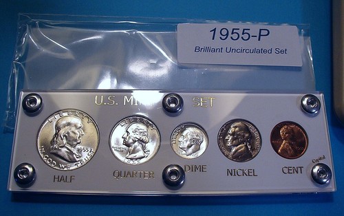 1955 MINT SILVER SET of U.S. COINS LUSTROUS CHOICE to GEM BRILLIANT ...