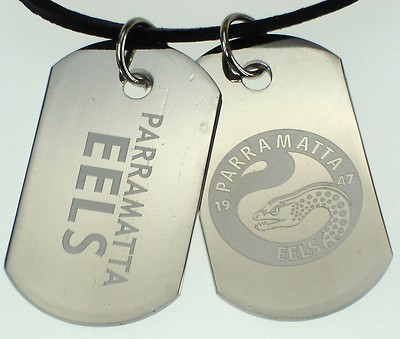 PARRAMATTA EELS NRL LOGO MENS DOUBLE DOG TAG S/S LEATHER NECKLACE ...
