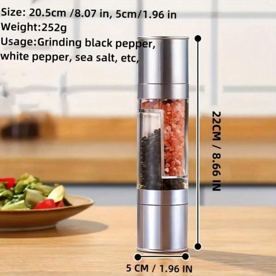 2 in 1 Pepper and Salt Grinder Set Mill Adjustable Stainless Steel ...