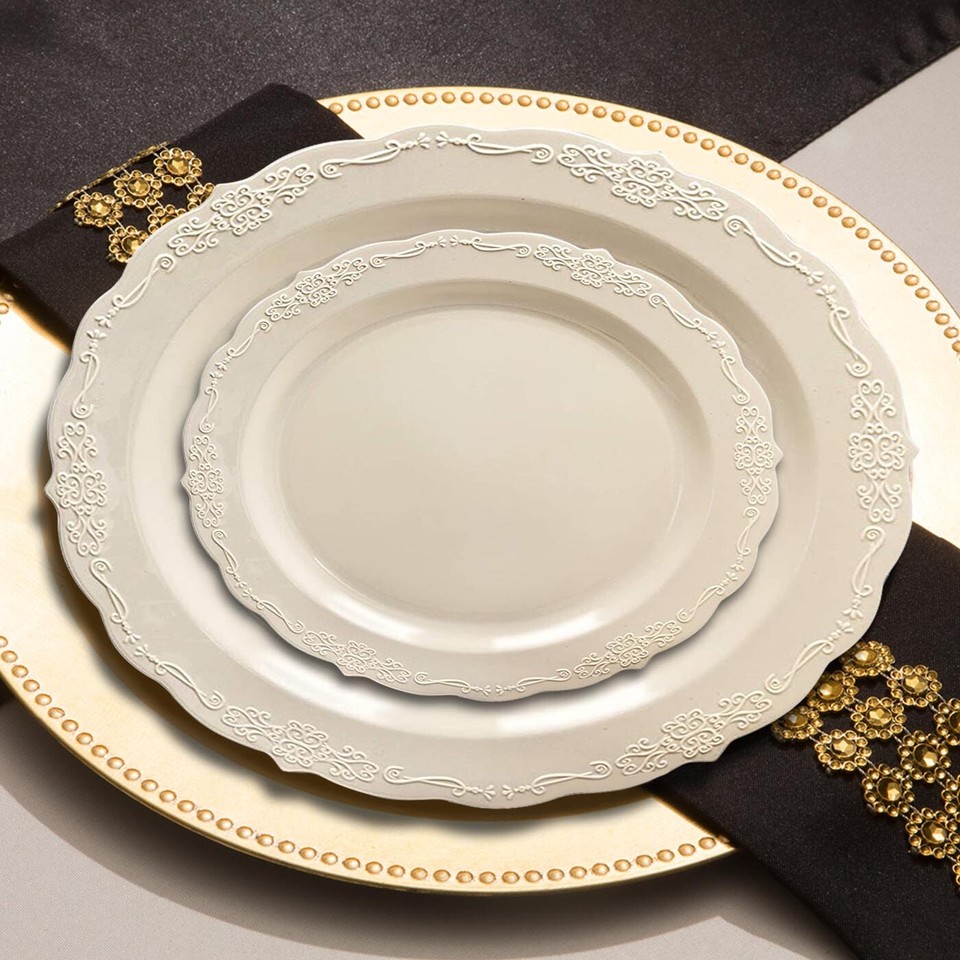 Elegant Vintage Disposable Plastic Plates Wedding Party Value Sets 120 ...