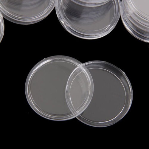 100Pcs 20mm Clear Round Plastic Coin Holder Capsule Container Storage ...