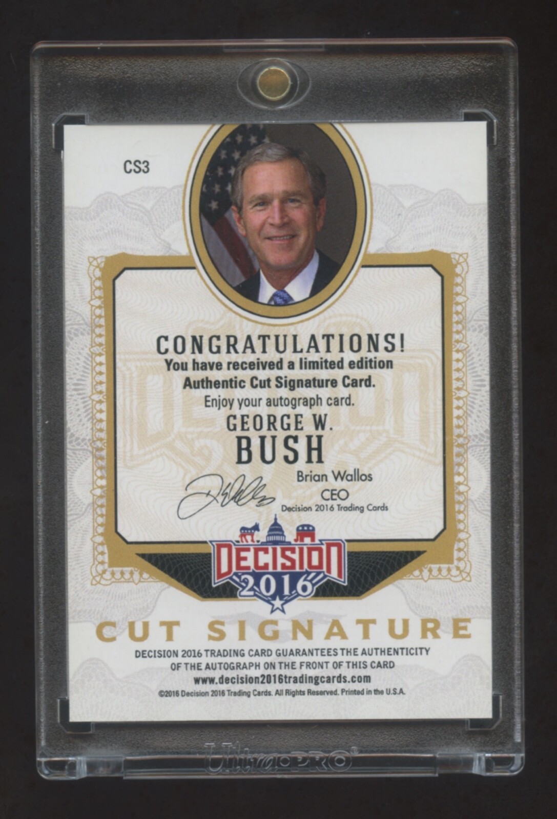 2016 DECISION GEORGE W BUSH CERTIFIED AUTOGRAPH SP AUTO CUT SIGNATURE ...