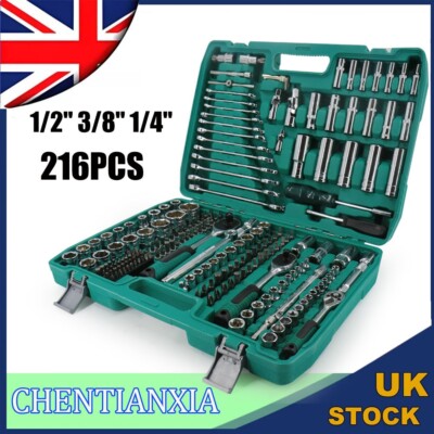 216 PCS Professional Socket Set 1/2" 3/8" 1/4" Ratchet Spanners Large ...