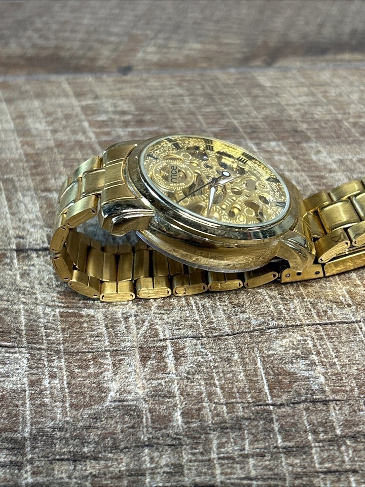 Foksy MCE Men's Skeleton Mechanical Watch Round Gold Tone Metal Band ...