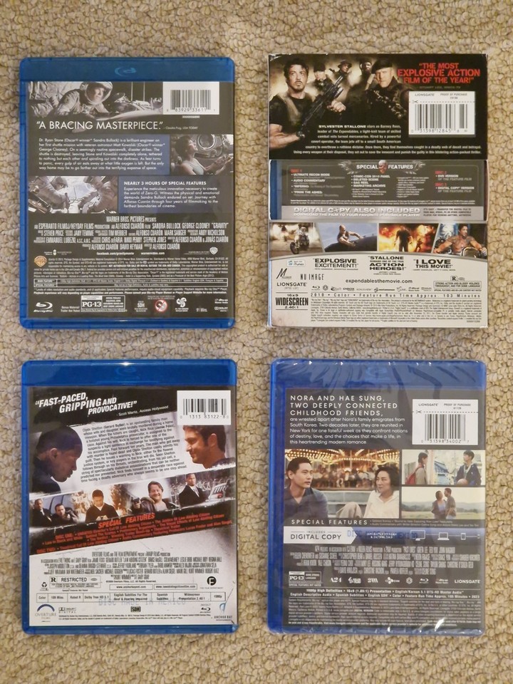 4x Blu-ray bundle (US Import) Past Lives Expendables Gravity Law ...