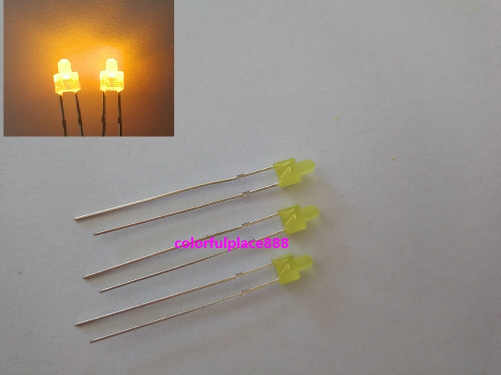1000pcs 2mm Yellow Diffused Round Top LED Leds Bright Light Bulb Yellow ...