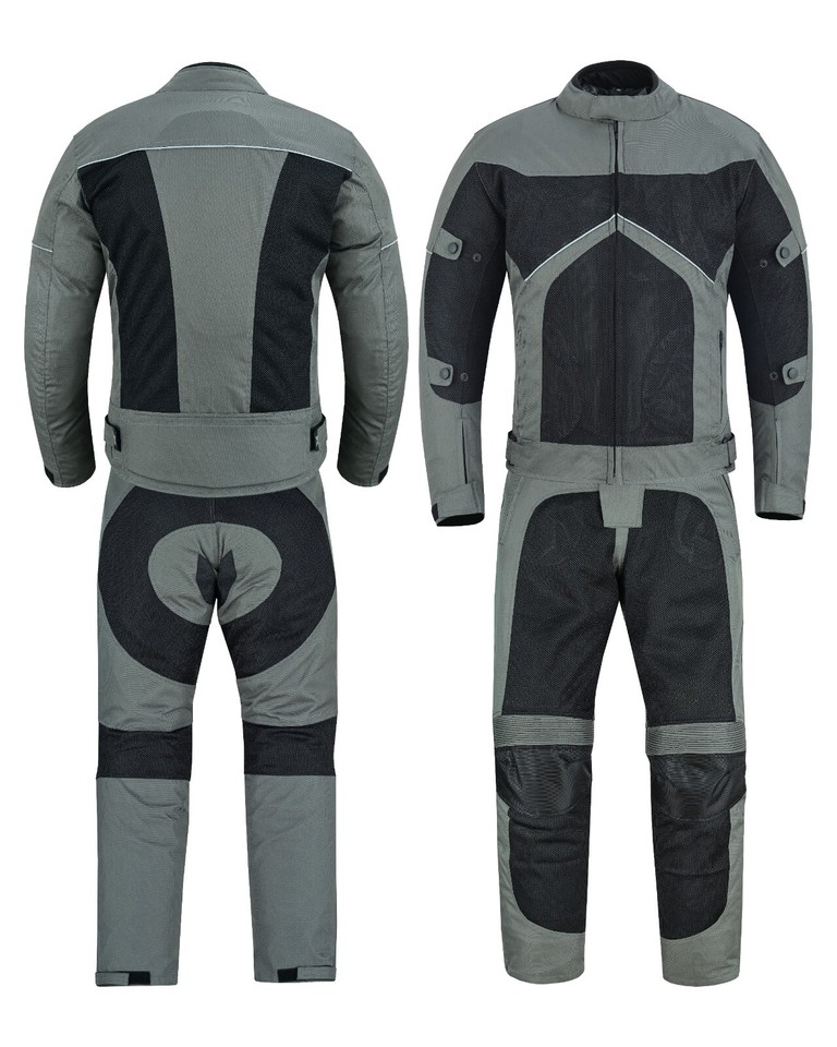 Grey Mesh Motorcycle Jacket & Motorbike Trousers 2-Piece Suit w/ Armour ...