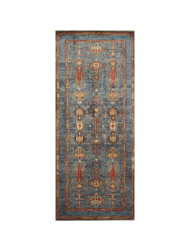 4 x 8 ft Blue Waziri Oriental Afghan Hand knotted Transitional Wide ...