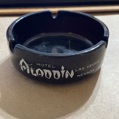 Vintage Aladdin Las Vegas Hotel Casino Black Glass Ashtray See Photo’s ...