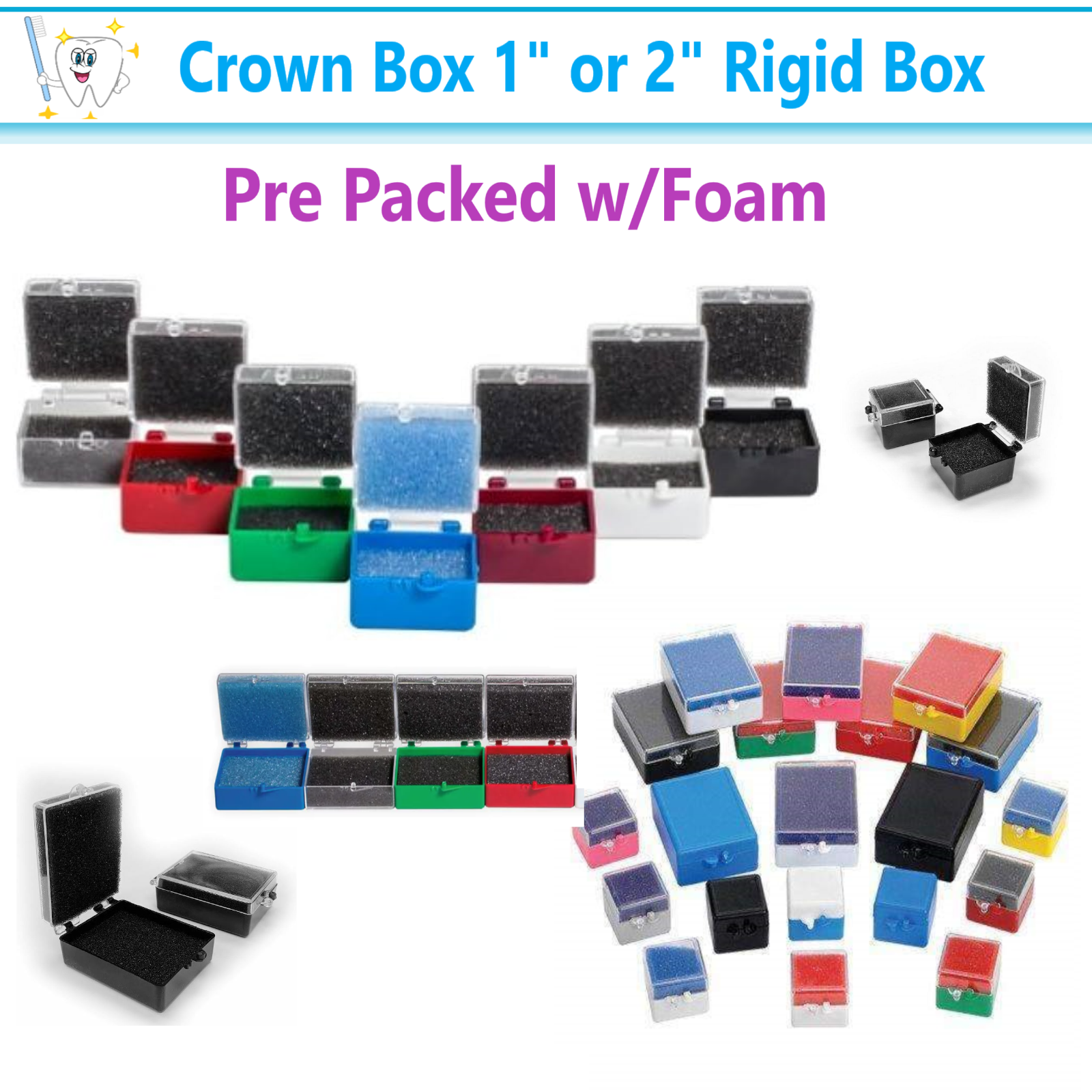 Dental Lab Rigid Crown Box 1" or 2" Rigid Box Pre Packed w/Foam ...