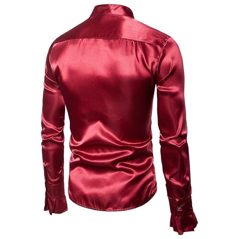 Men Faux Silk Satin Ruffle Shirt Tops Long Sleeve Fancy Clothes ...
