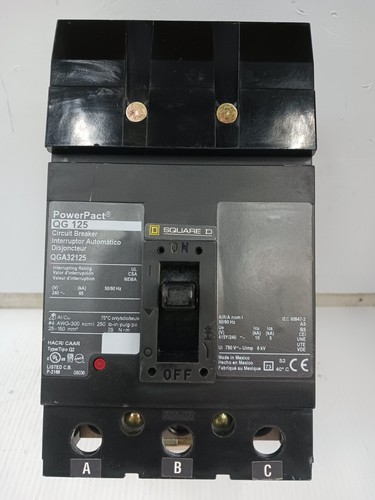 SQUARE D POWERPACT 125 AMP I-LINE CIRCUIT BREAKER 3 POLE 240 VAC 65kA ...
