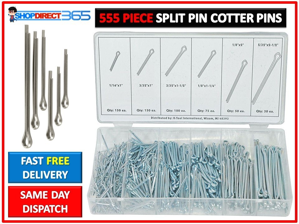 555 PC Assorted Split Pin Cotter Pins Popular Sizes Fixings In case ...