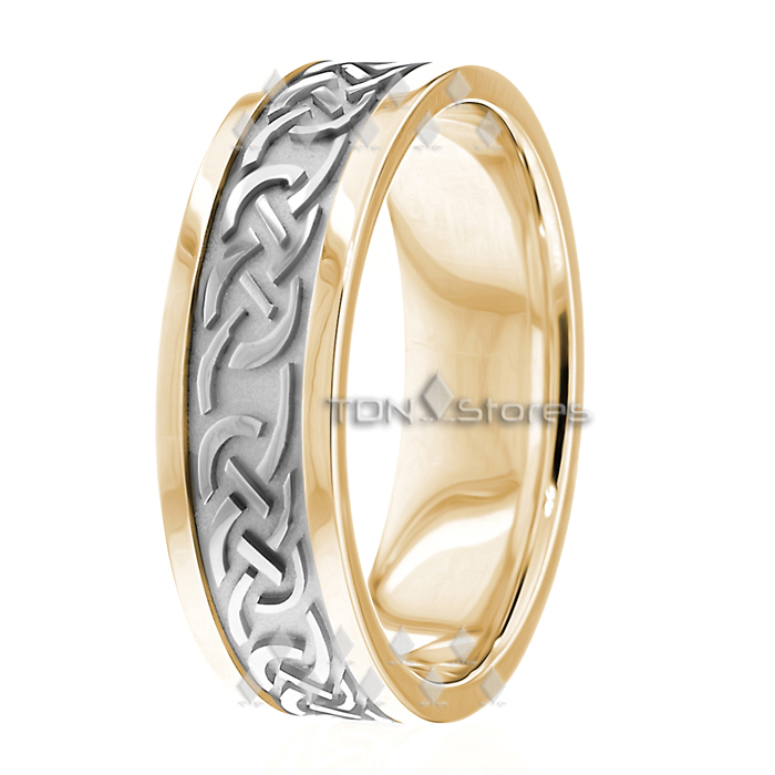 18K Solid Gold Celtic Irish Band Ring Celtic Knot Mens Women Wedding ...