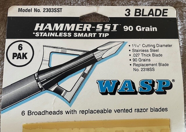 Pack of 6 Broadheads - Wasp Hammer-SST, 90 Grain, 3 Blade, 1-3/16 ...
