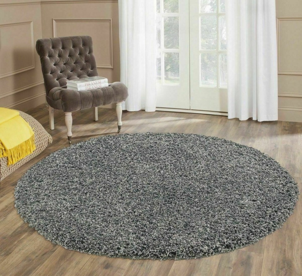 MODERN Circle Round Verona Shaggy Rugs Thick Pile Floor Round Mats Area ...