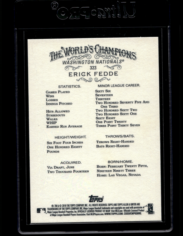 2018 Topps Allen & Ginter Hot Box Silver Glossy #323 Erick Fedde RC, SP ...